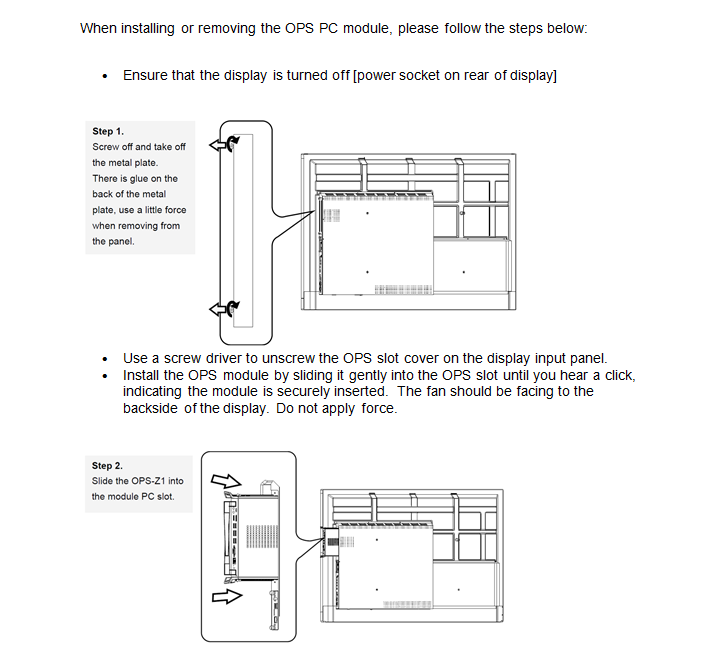 How to properly install the OPS PC into the EP65?